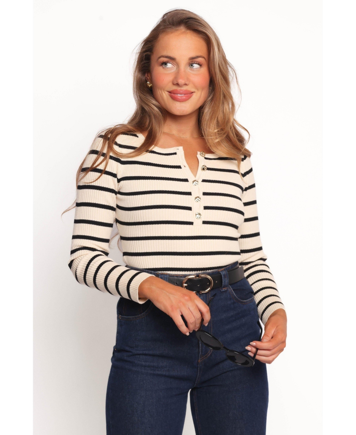 Click here for Petal and Pup Womens Deni Henley Bodysuit - Stripe... prices