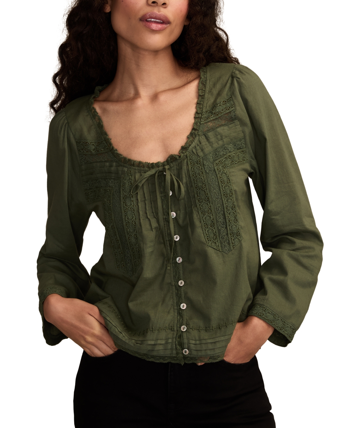 Click here for Lucky Brand Womens Long Sleeve Lace Swing Top - Cl... prices