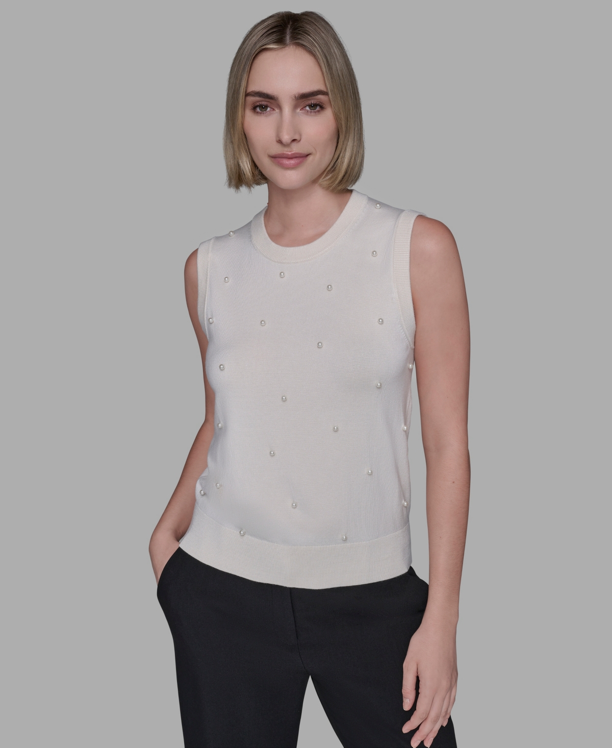 Click here for Karl Lagerfeld Paris Womens Round Neck Top - Birch prices