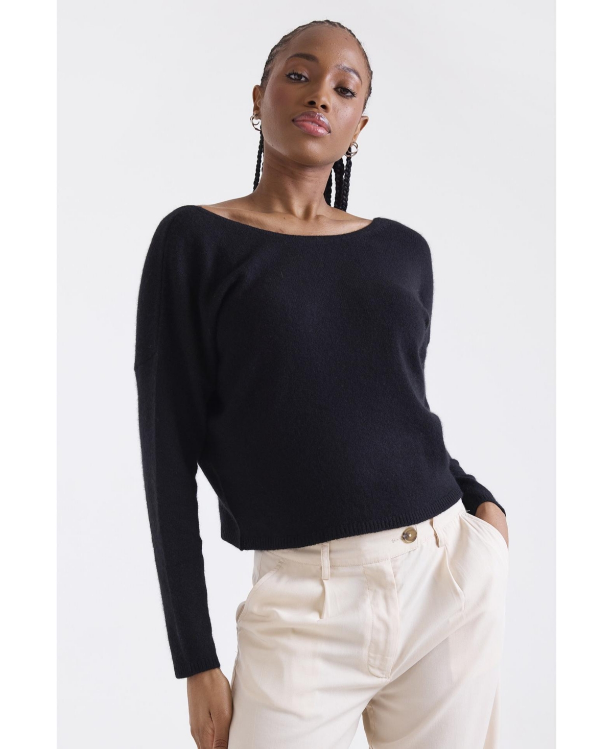 Click here for 1982 Womens Leyla Low Back Cashmere Sweater - Blac... prices