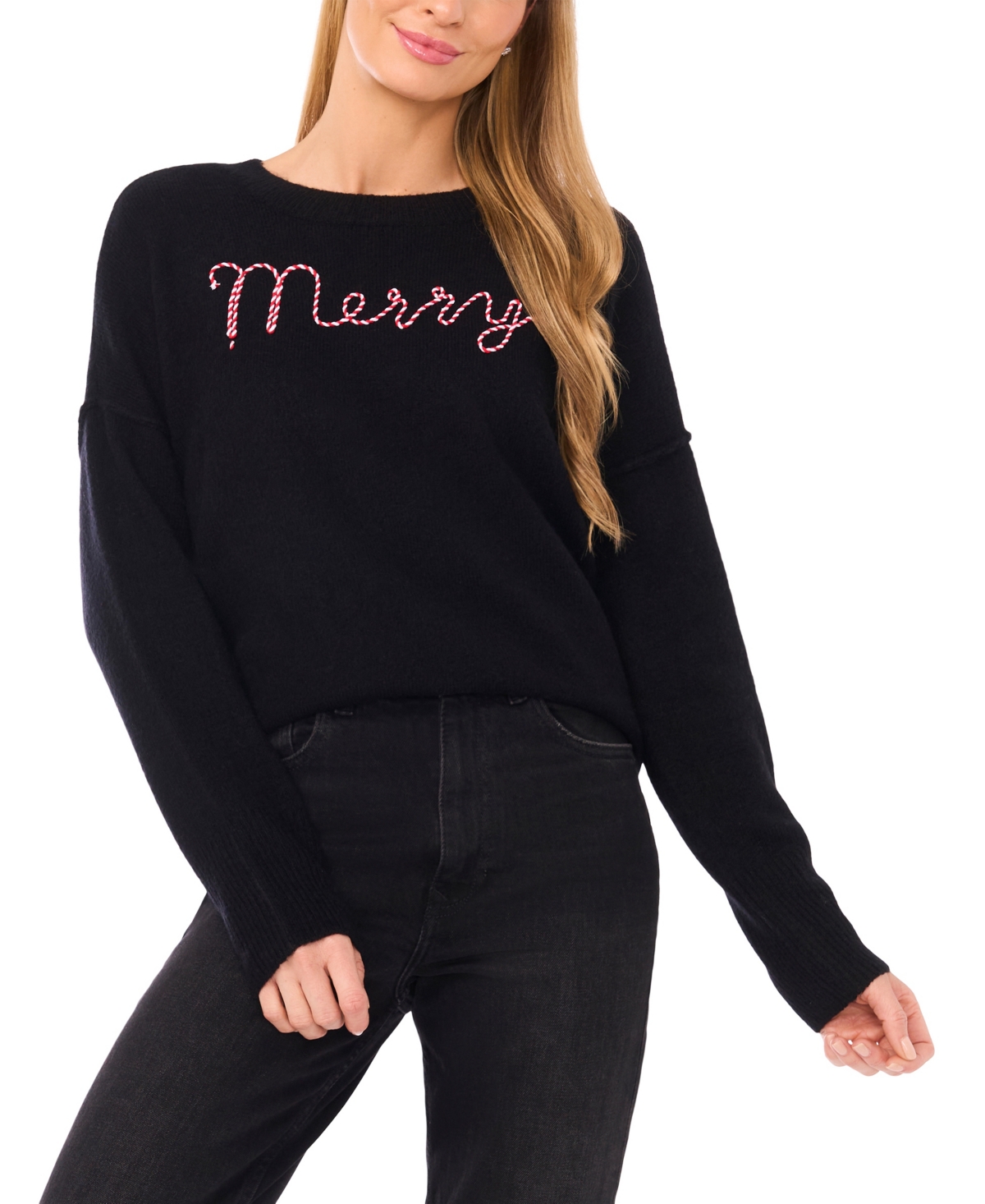 Click here for CeCe Womens Merry Candy Cane Detail Sweater - Rich... prices