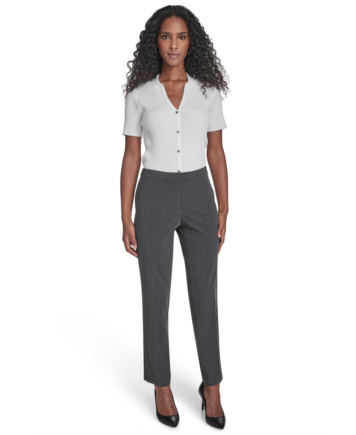 Click here for Calvin Klein Petite Pinstripe Highline Pants - Hea... prices