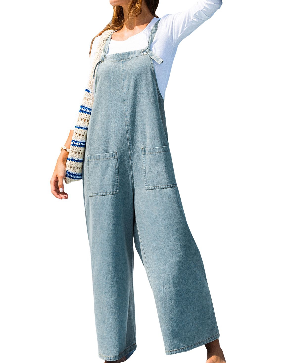 Click here for Cupshe Womens Laid Back Layers Blue Jumpsuit - Lig... prices