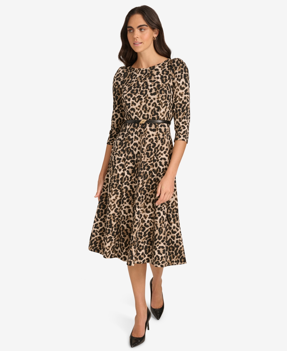 Click here for Calvin Klein Womens Belted Animal Midi Dress - Leo... prices