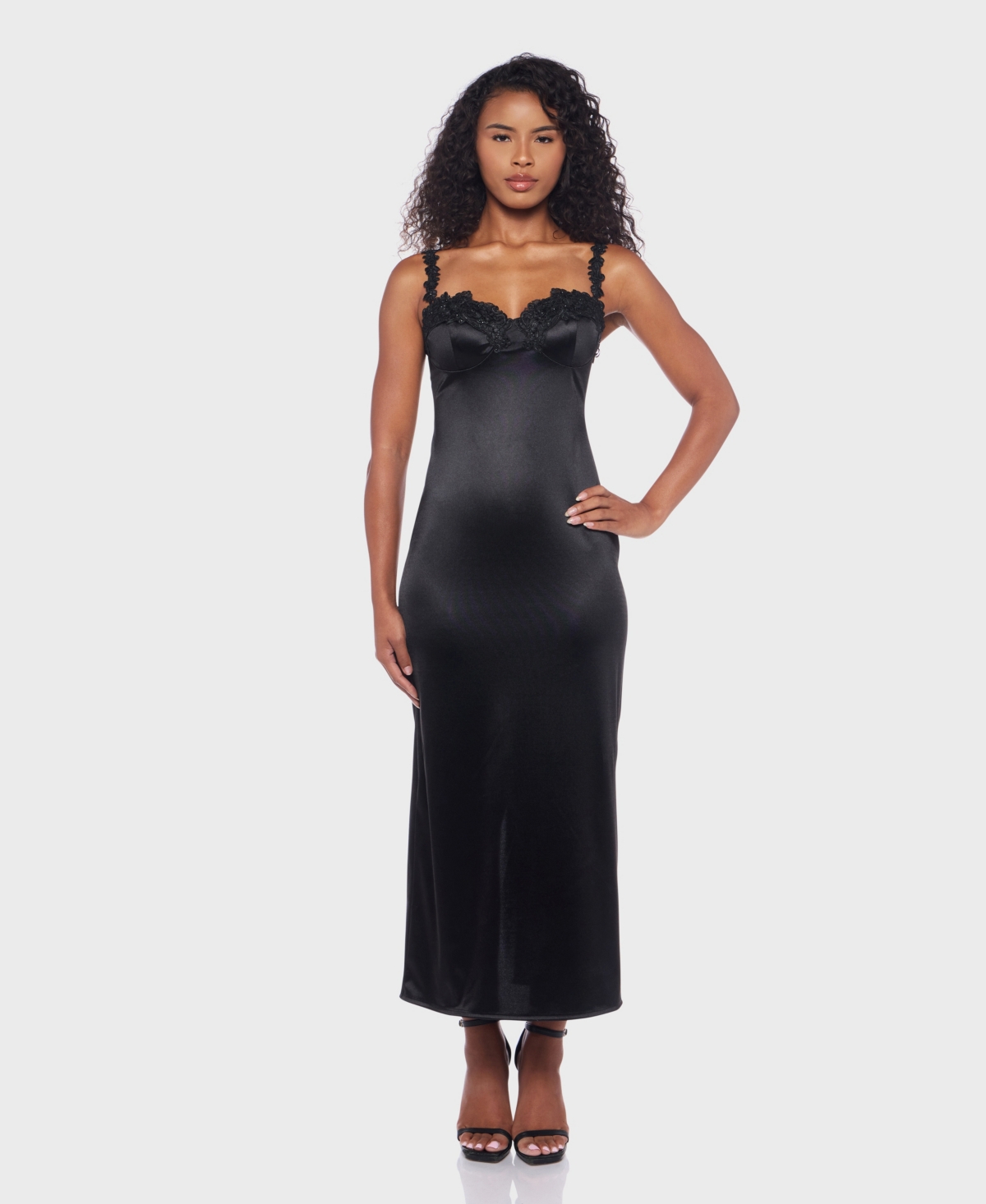 B Darlin Juniors Embroidered Lace Spaghetti Strap Midi Dress - Black