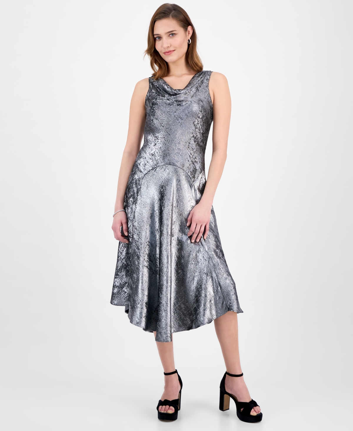Click here for Robbie Bee Womens Cowl Neck Midi Dress - Silver prices