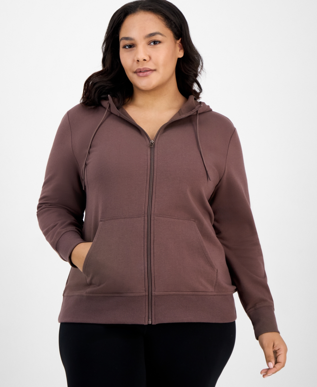 Id Ideology Plus Size Relaxed Full-Zip Fleece Hoodie  Created for Macys - Brownie