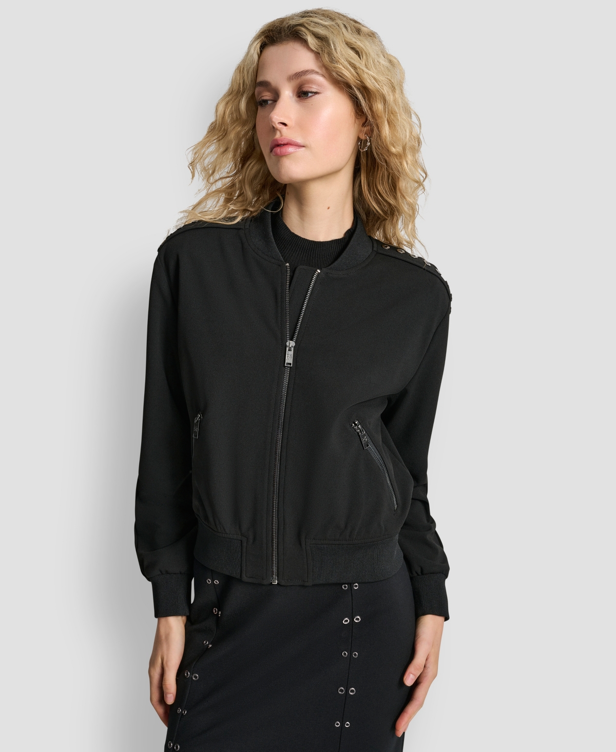 Click here for Dkny Womens Double Weave Grommet Bomber Long Sleev... prices