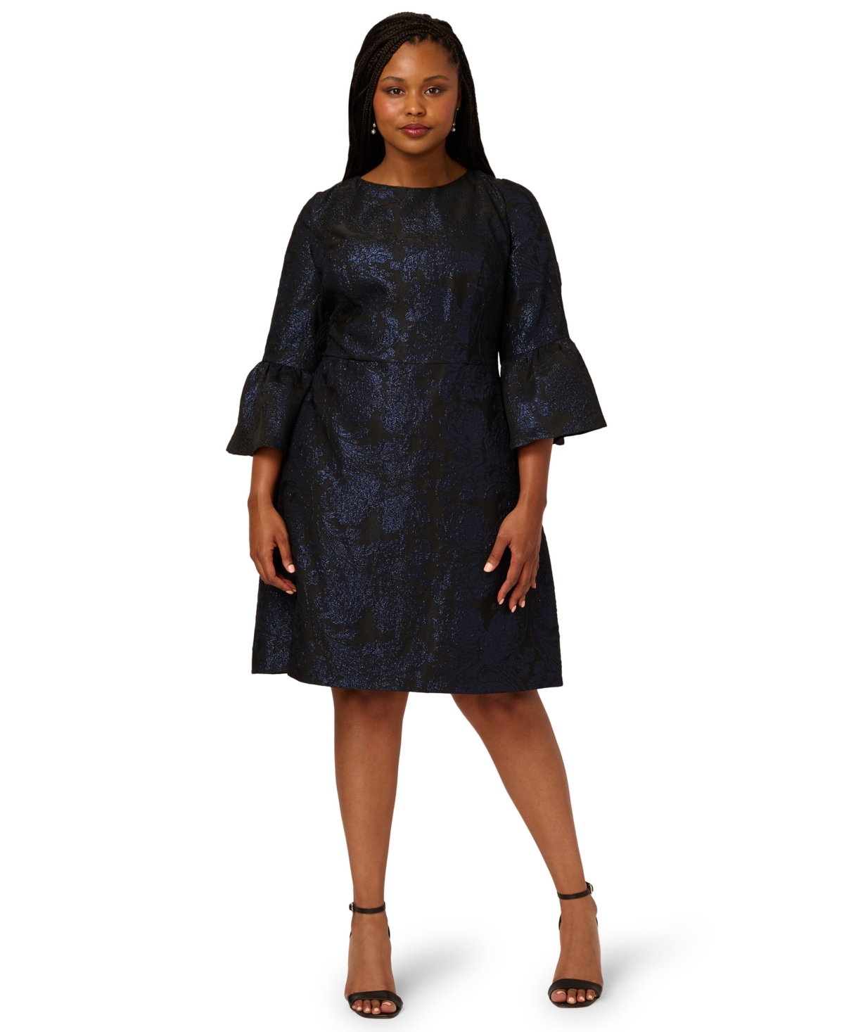 Adrianna Papell Plus Size A-Line Jacquard Dress - Navy  Black