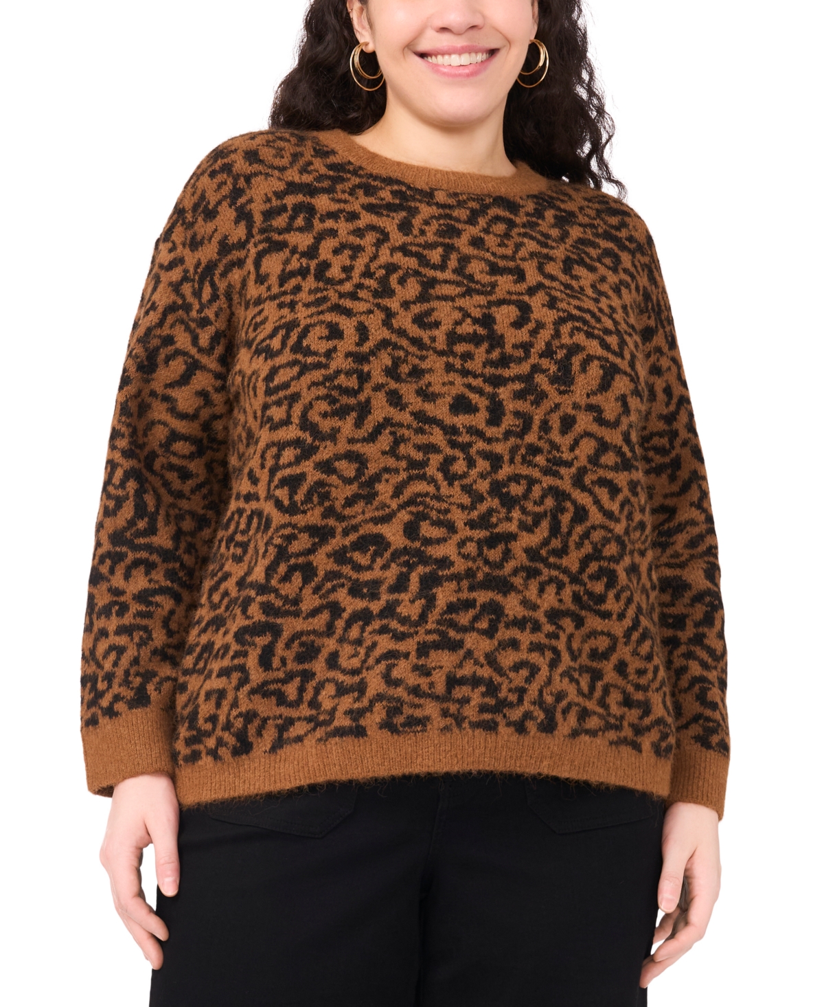 Click here for Vince Camuto Plus Size Cozy Crewneck Animal-Print... prices