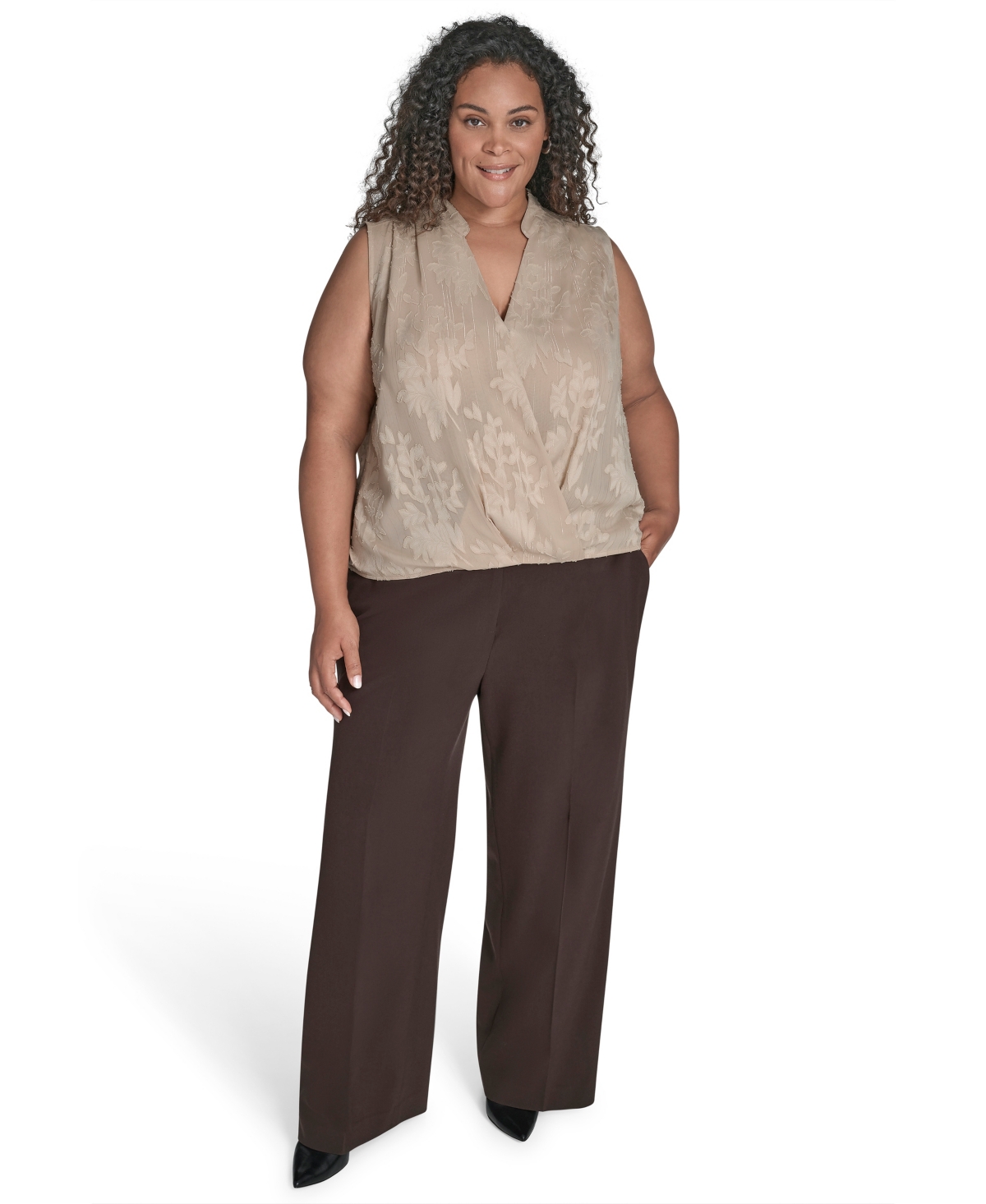 Click here for Calvin Klein Plus Size Printed Faux-Wrap Sleeveles... prices