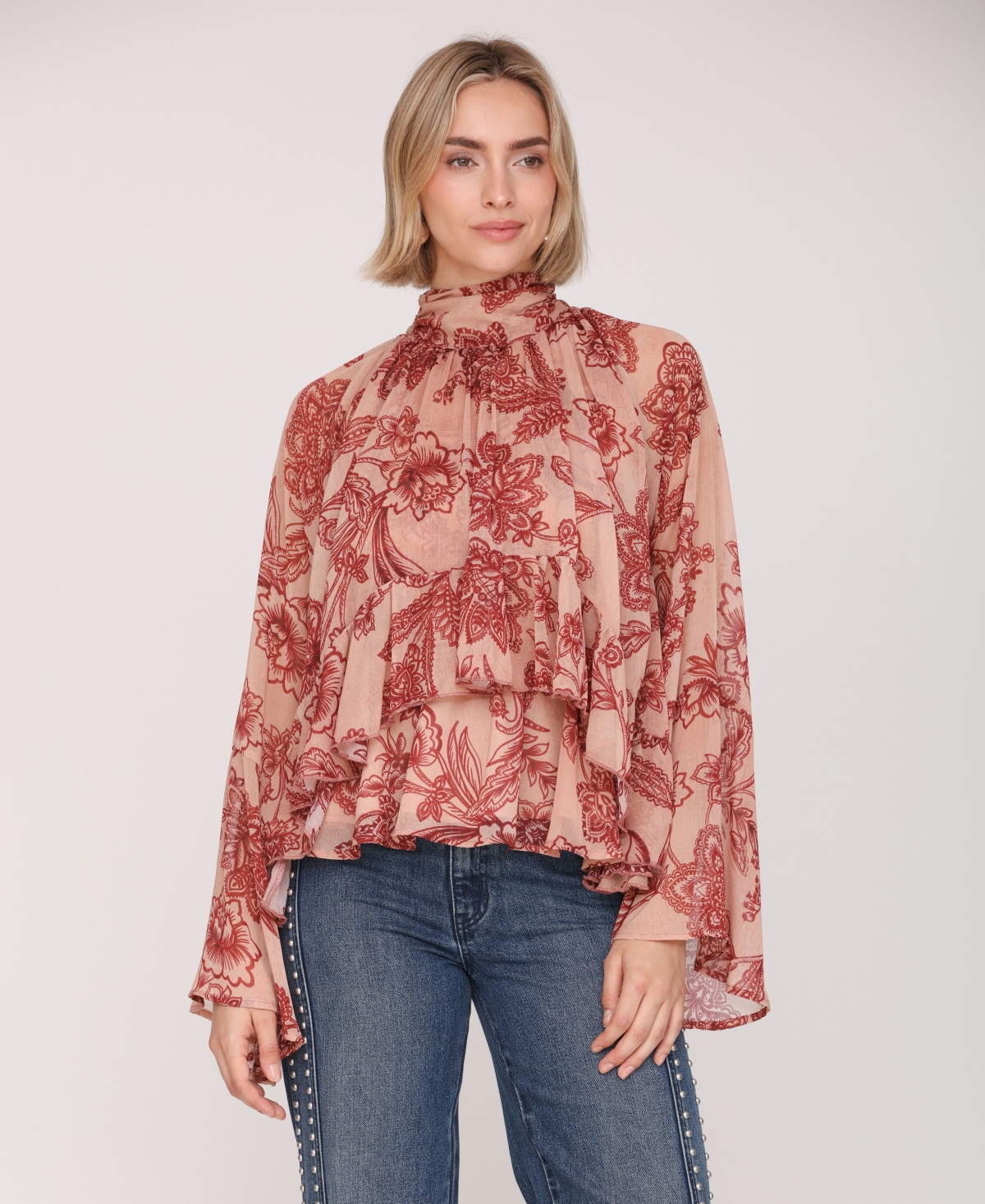 Click here for Avec Les Filles Womens Printed Tie Neck Top - Bati... prices