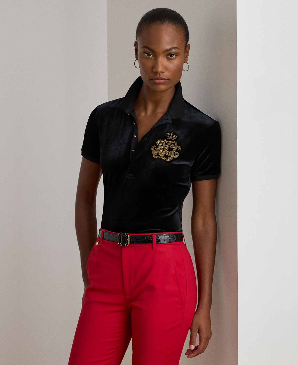 Click here for Lauren Ralph Lauren Womens Beaded-Logo Stretch Pol... prices
