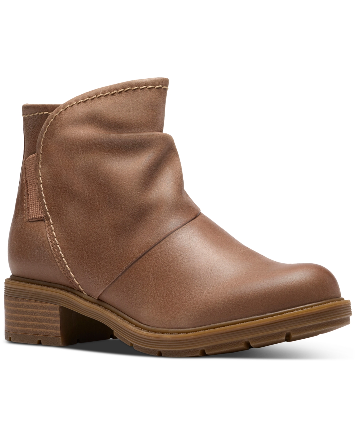 Clarks Collection Womens Hearth Sofia Block Heel Boots - Dark Sand Leather