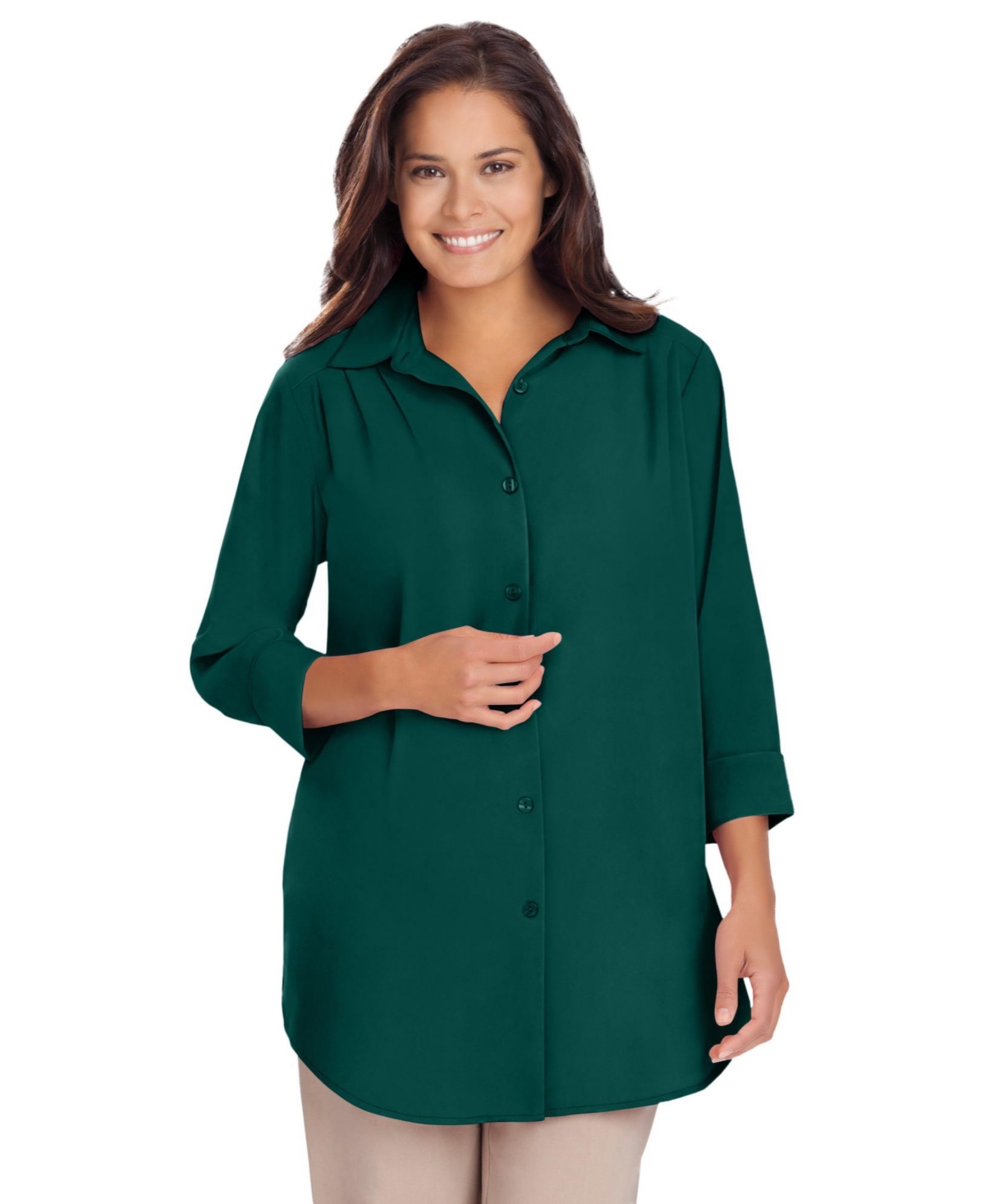 Click here for Woman Within Plus Size No Iron Three-Quarter Sleev... prices