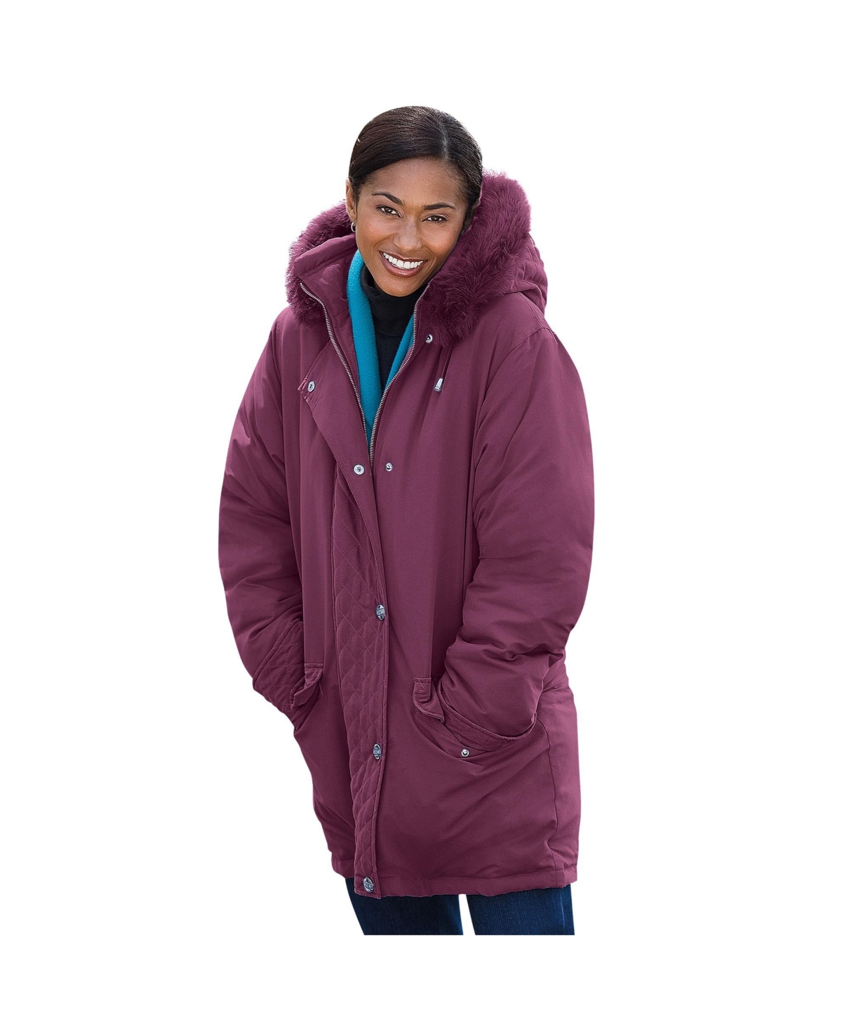 Click here for Woman Within Plus Size Faux Fur Down Parka Coat -... prices