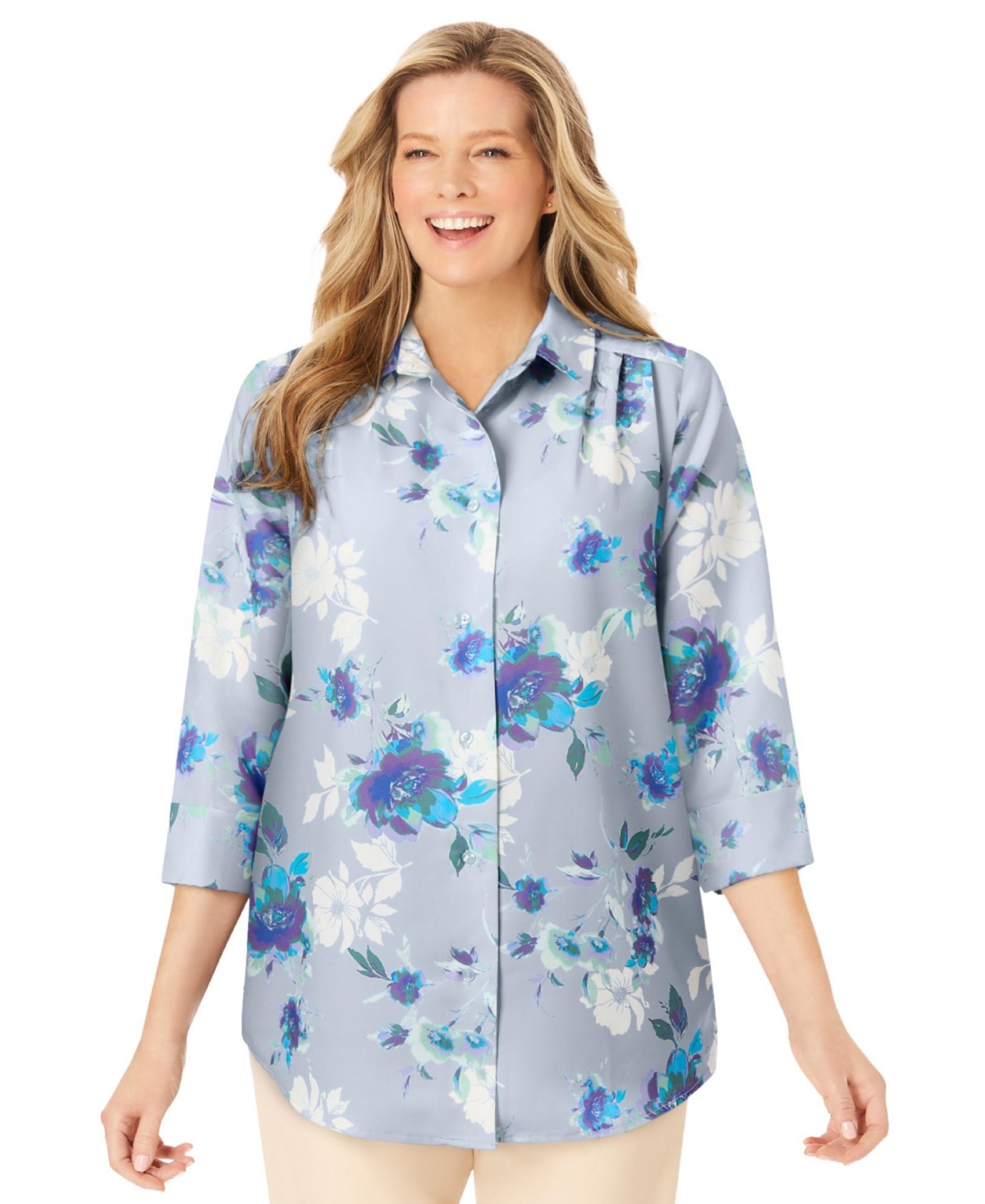 Click here for Woman Within Plus Size No Iron Three-Quarter Sleev... prices