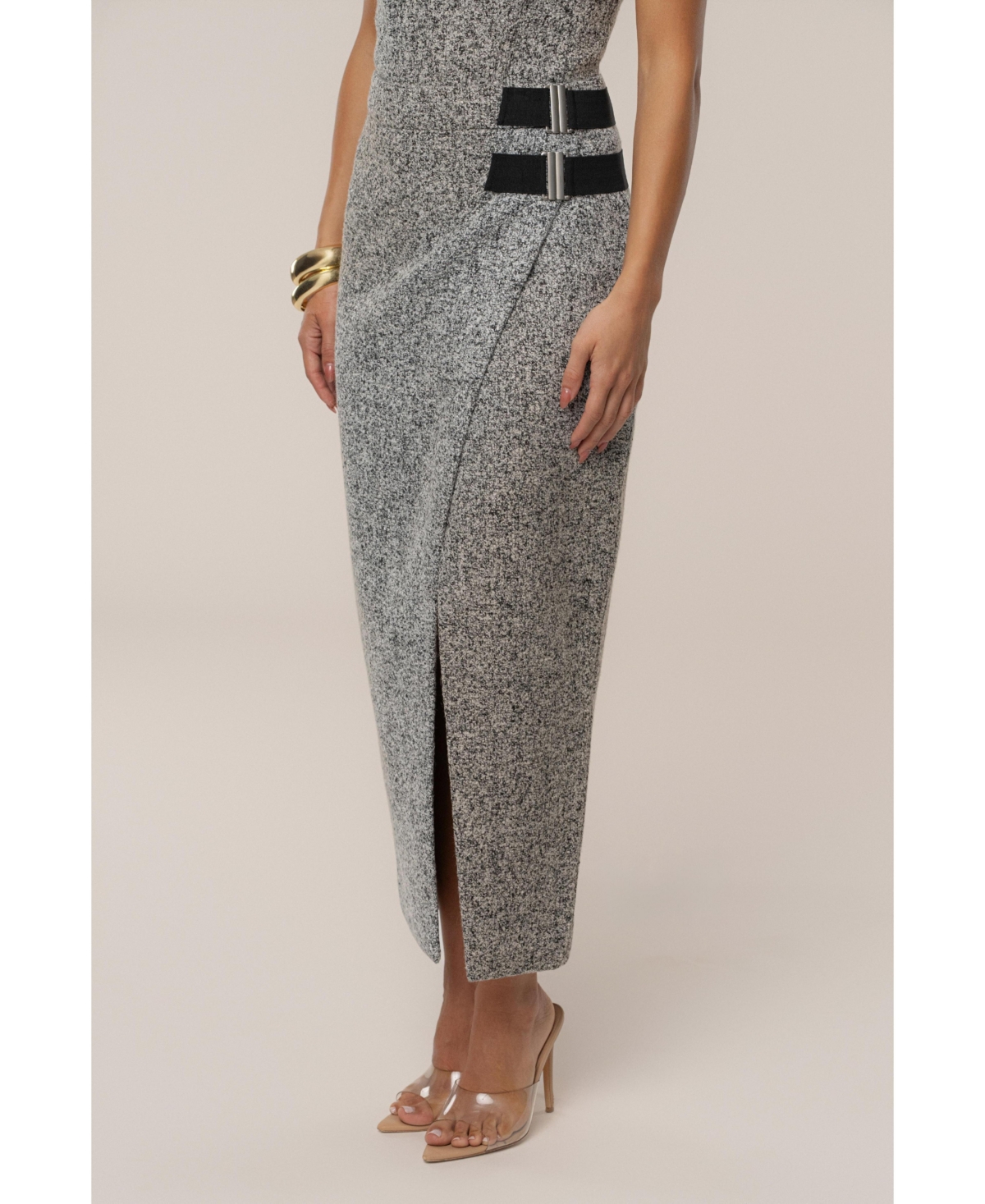 Click here for Jluxlabel Womens Grey Gisele Tweed Slit Skirt - Gr... prices