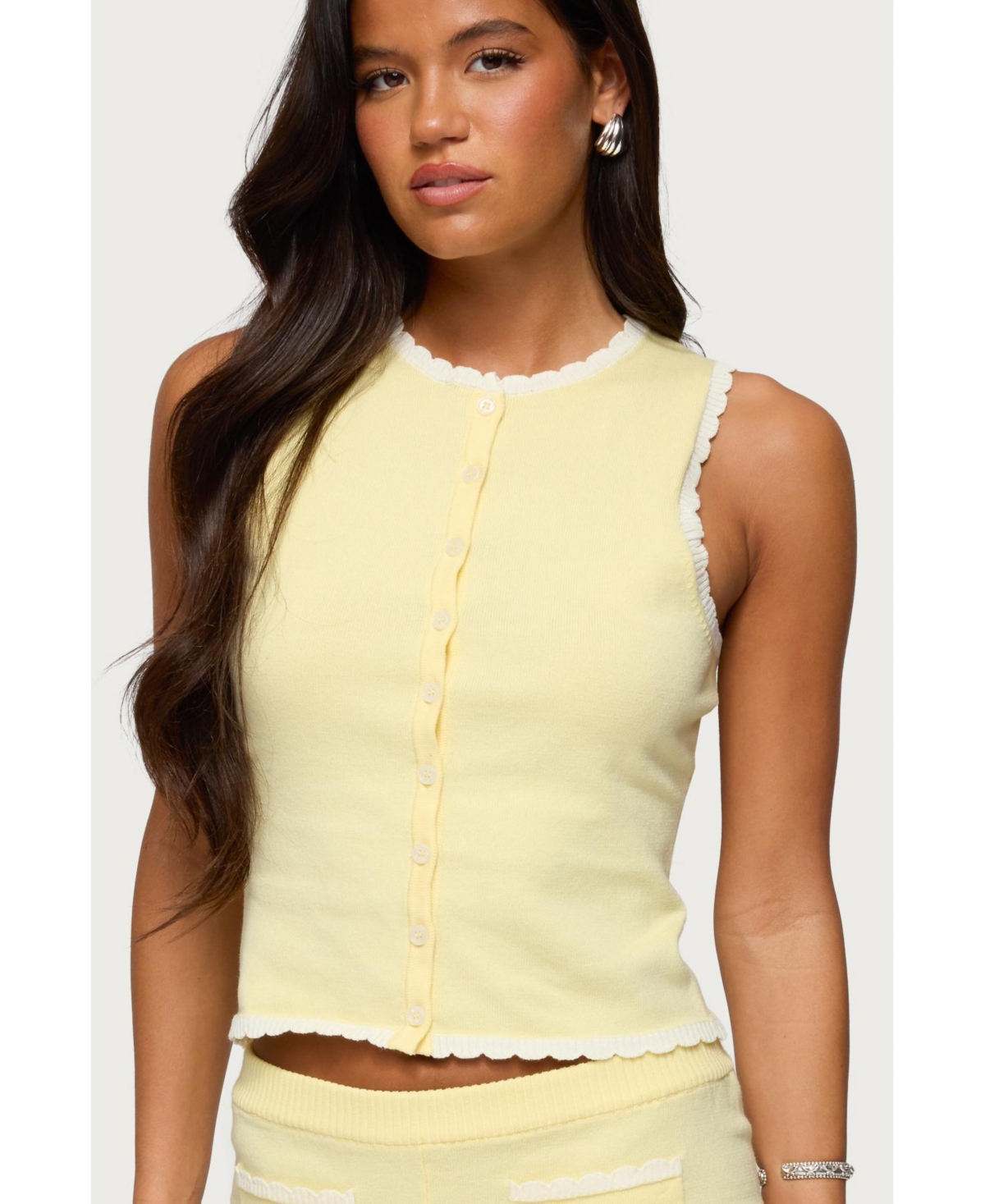 Click here for Edikted Womens Leila Scalloped Knit Tank Top - Yel... prices