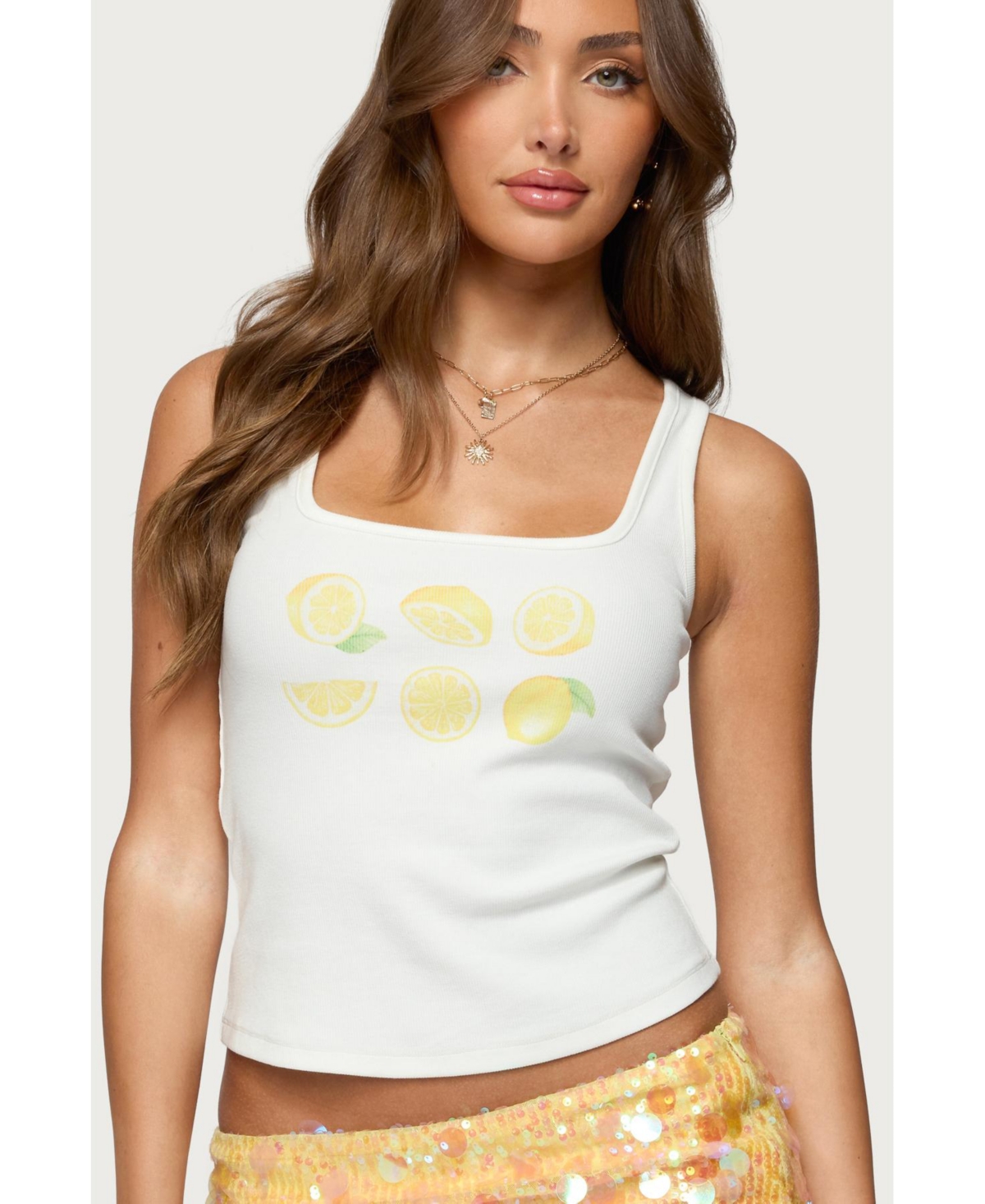 Click here for Edikted Womens Lemon Drop Ribbed Tank Top - White prices