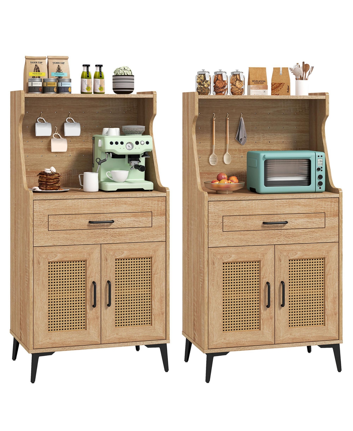Click here for Gymax 2PCS Coffee Bar Cabinet w/Pegboard Storage D... prices