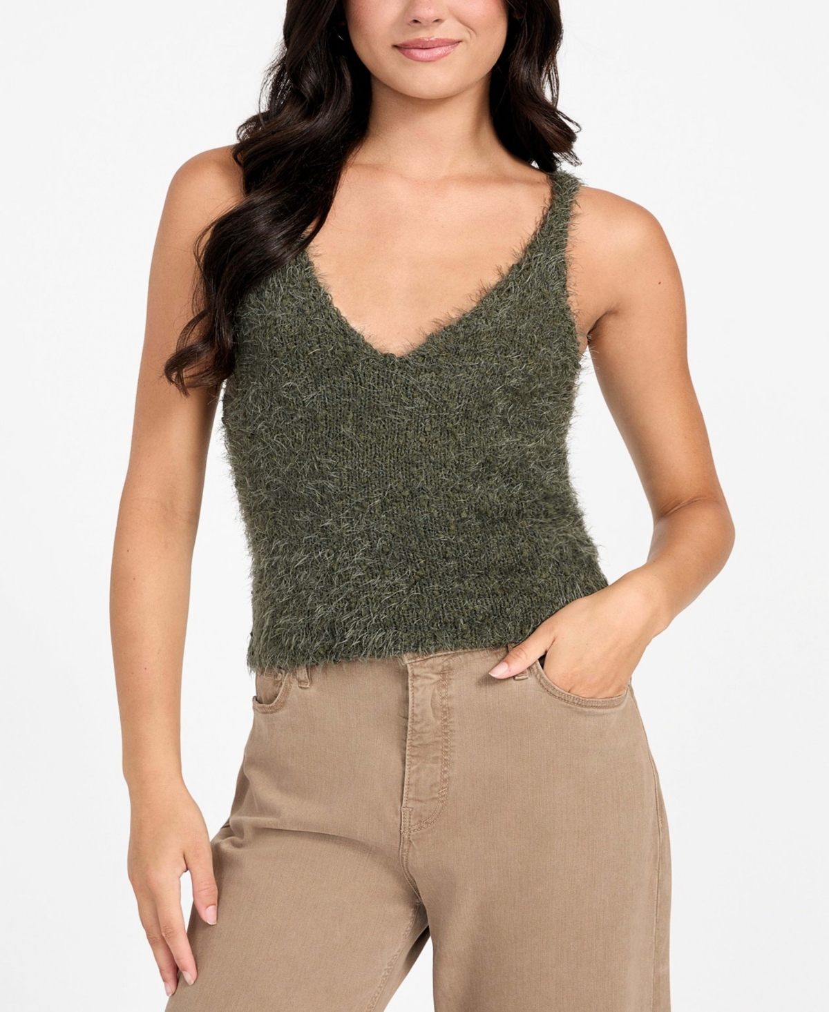 Click here for Guess Womens Sleeveless Sweater Tank Top - Green D... prices