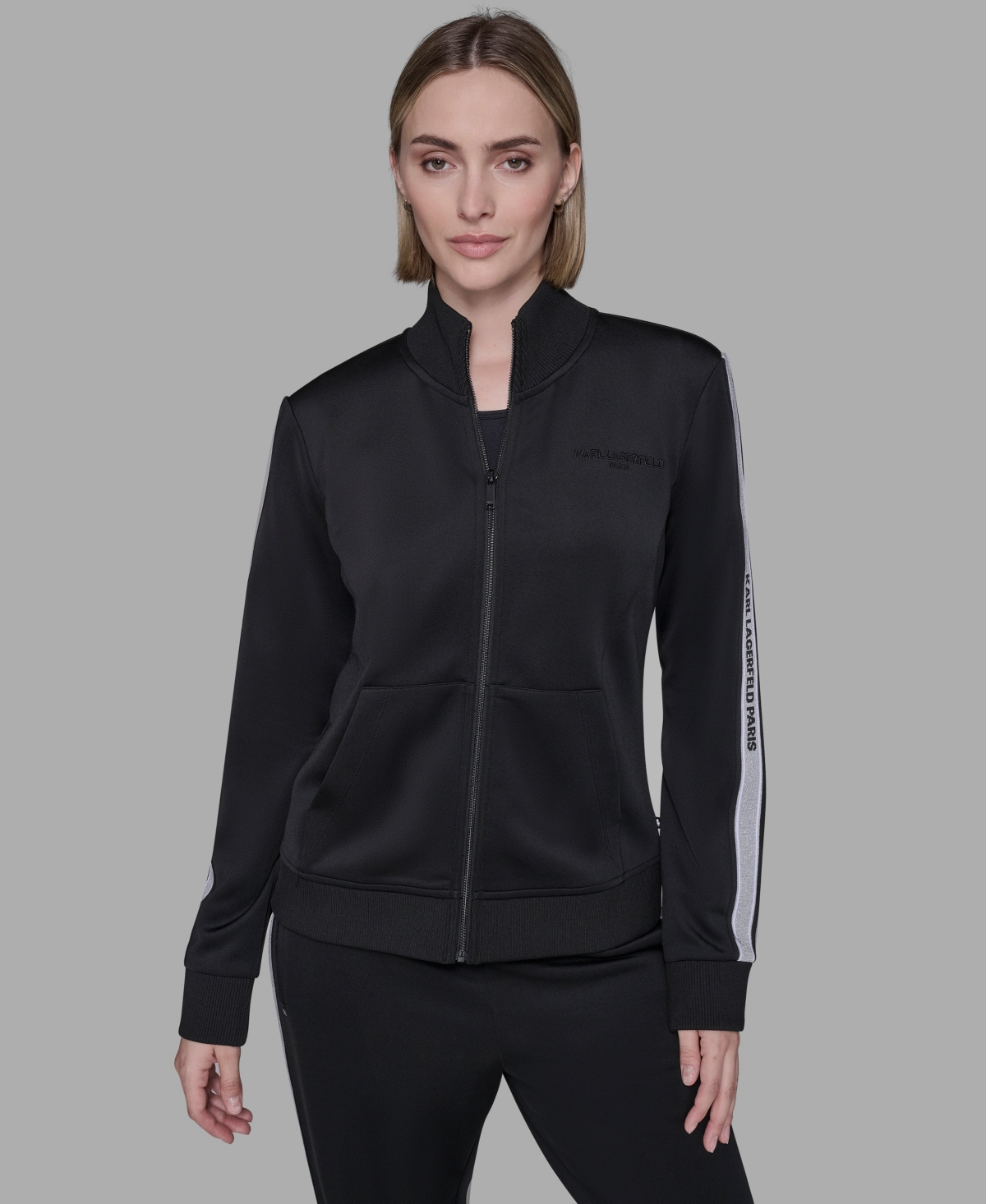 Click here for Karl Lagerfeld Paris Womens Logo Tape Zip Up Jacke... prices