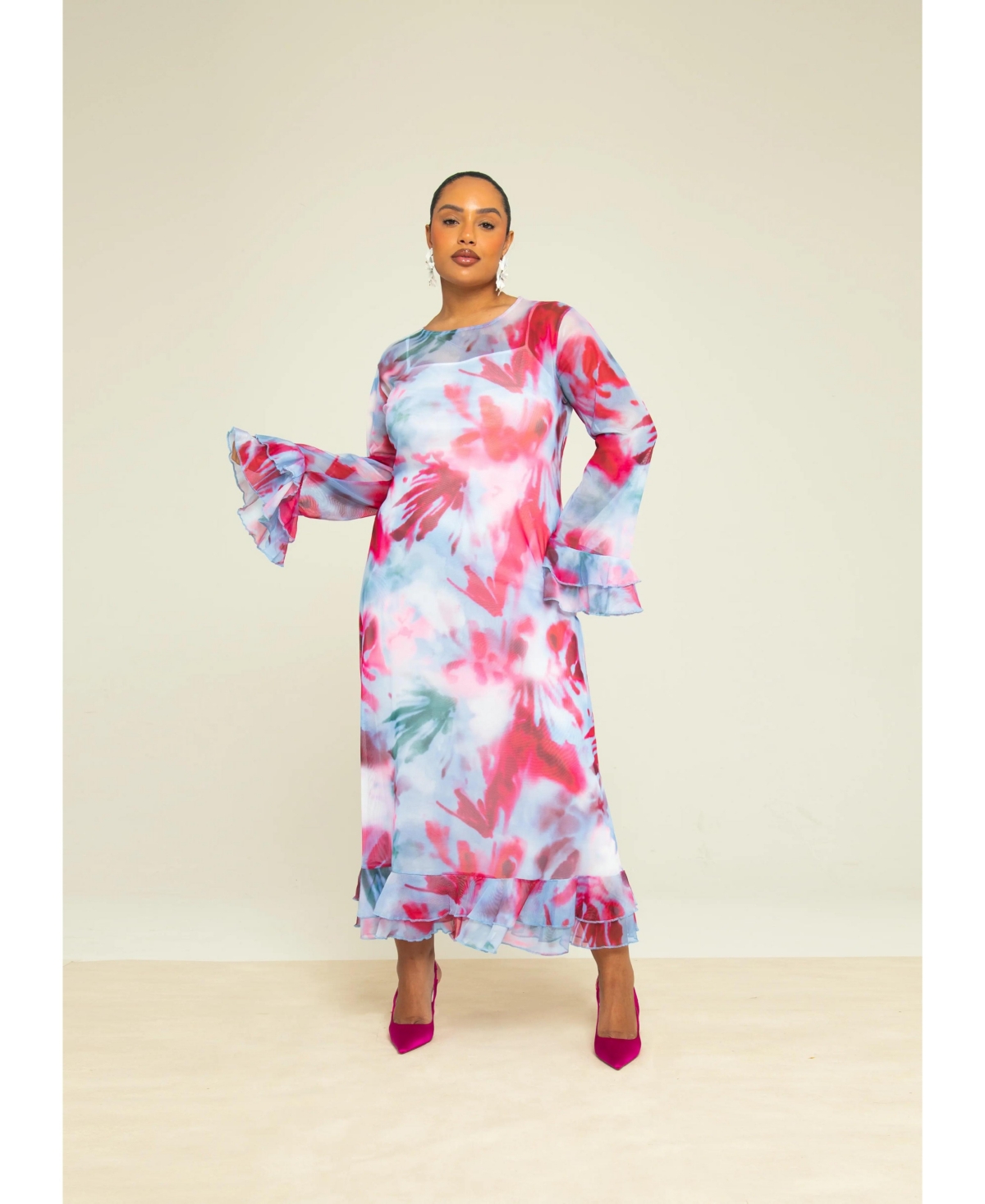 Click here for Fashion-szn Curve Womens Blurred Floral Mesh Maxi... prices