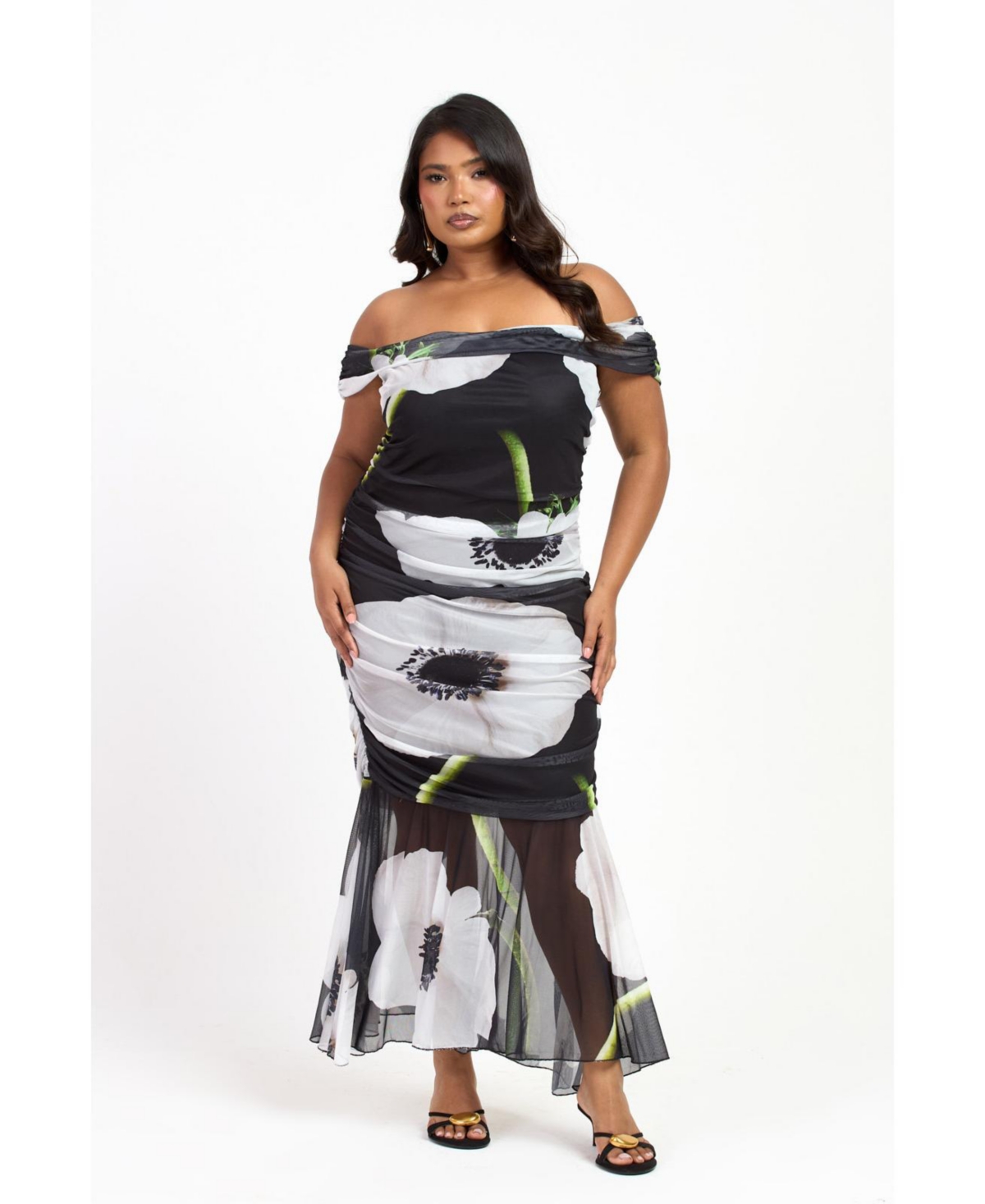 Click here for Fashion-szn Curve Womens Bold Floral Ruched Midi D... prices