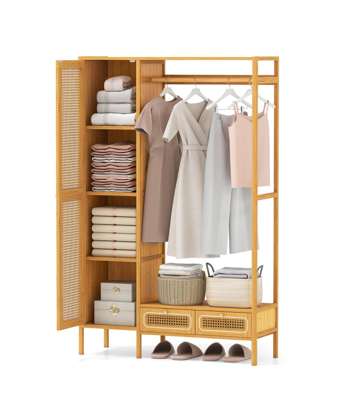 Click here for Costway Bamboo Clothing Rack with Cabinet Hanging... prices
