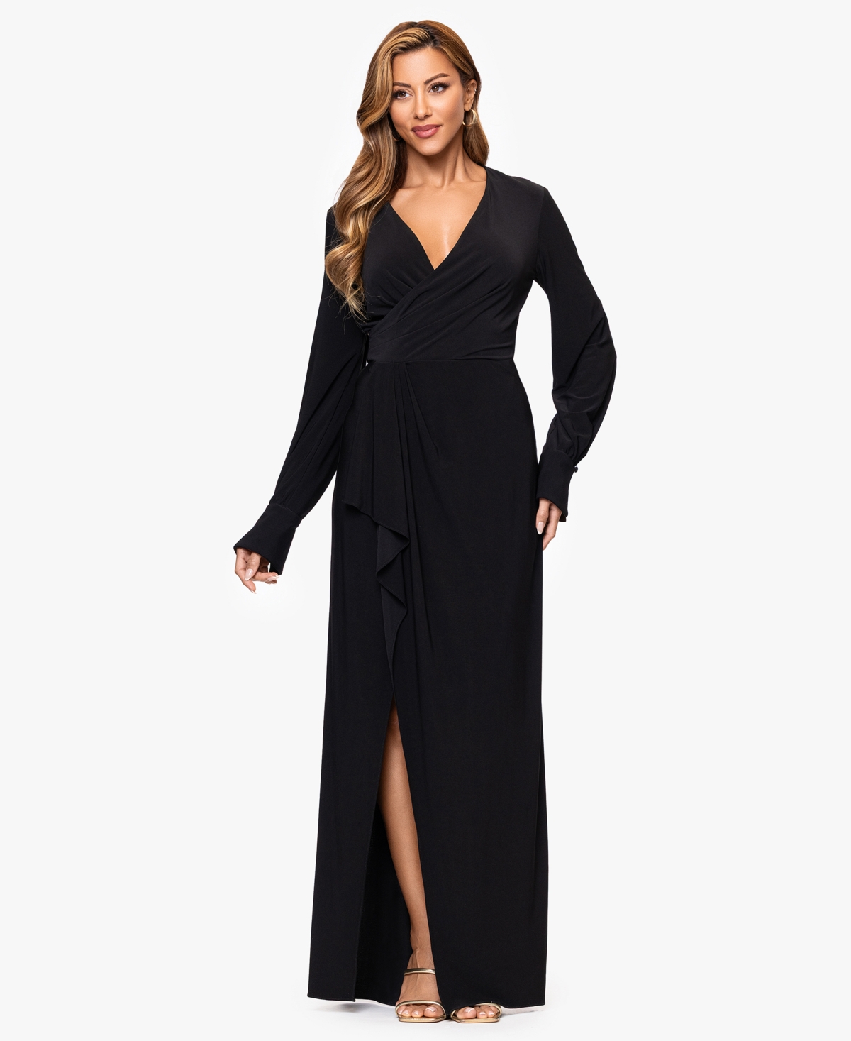 Click here for Xscape Womens V-Neck Long Sleeve Dress - Black prices