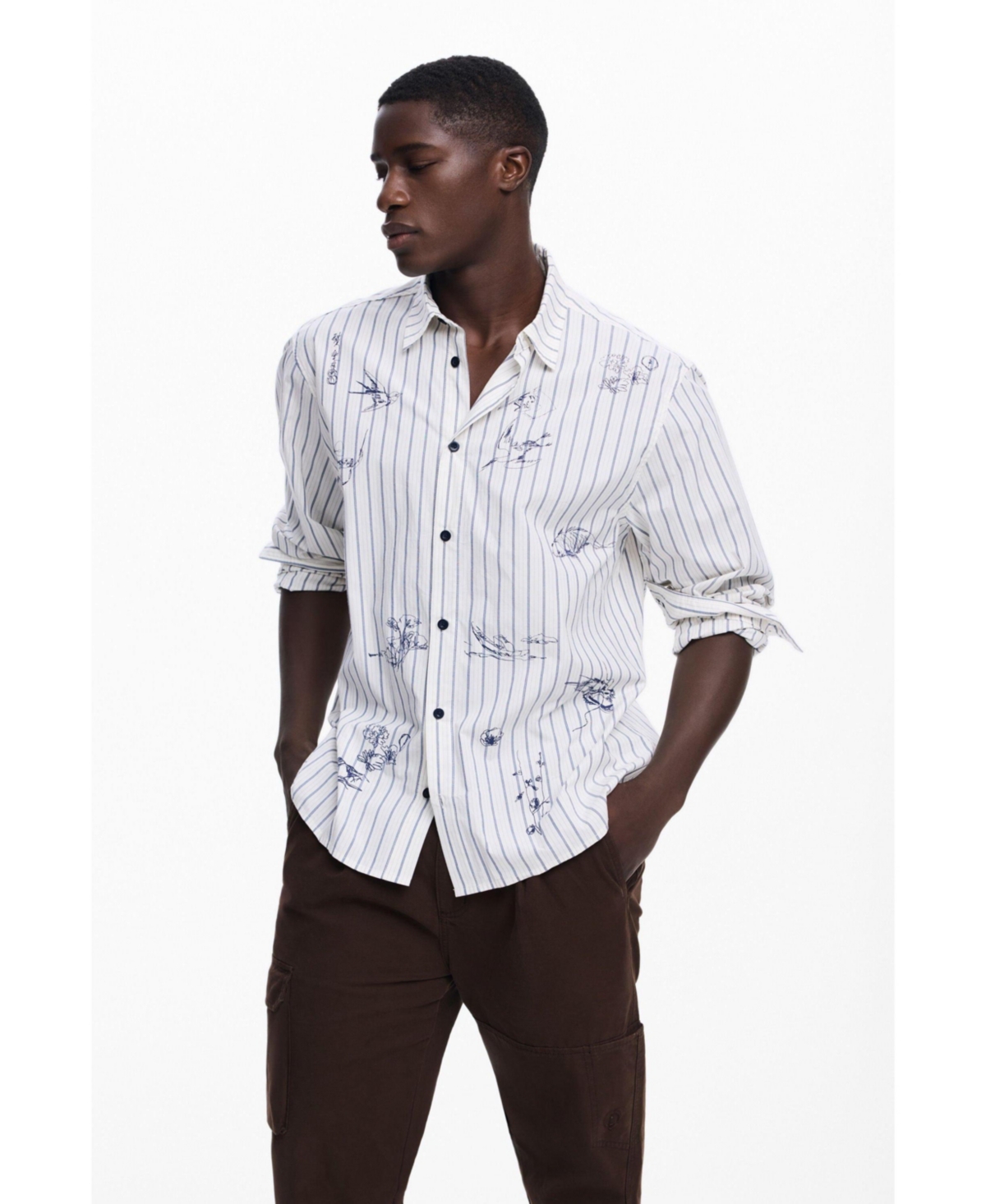 Click here for Desigual Mens Striped shirt with illustrations - L... prices