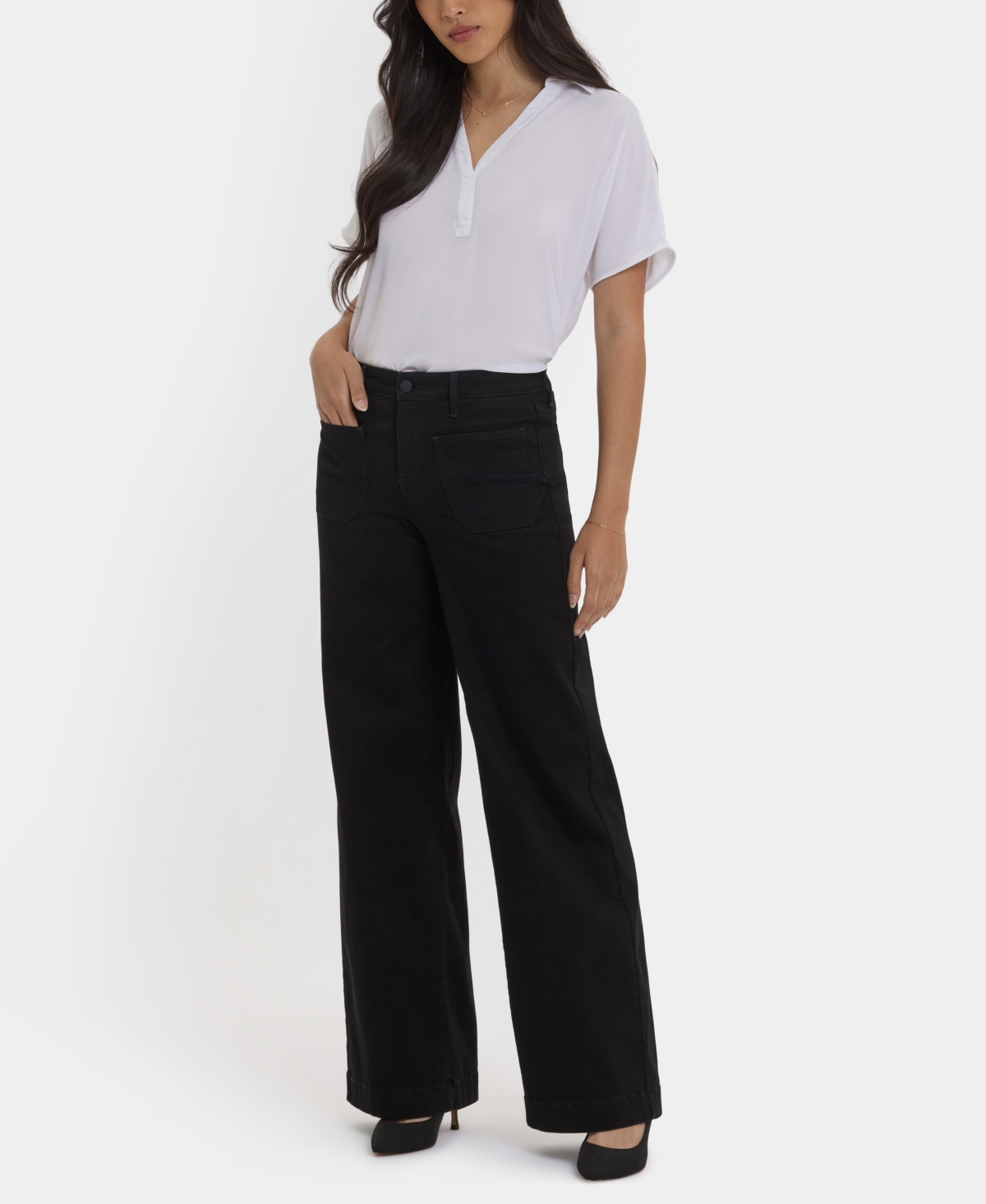 Click here for Nydj Womens Teresa Wide Leg Patch Pocket Jeans - B... prices