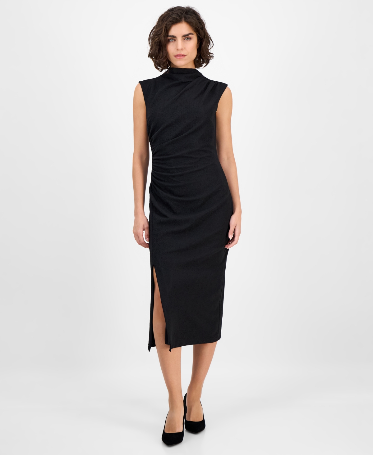 Click here for Anne Klein Womens Drape-Front Textured Knit Midi D... prices