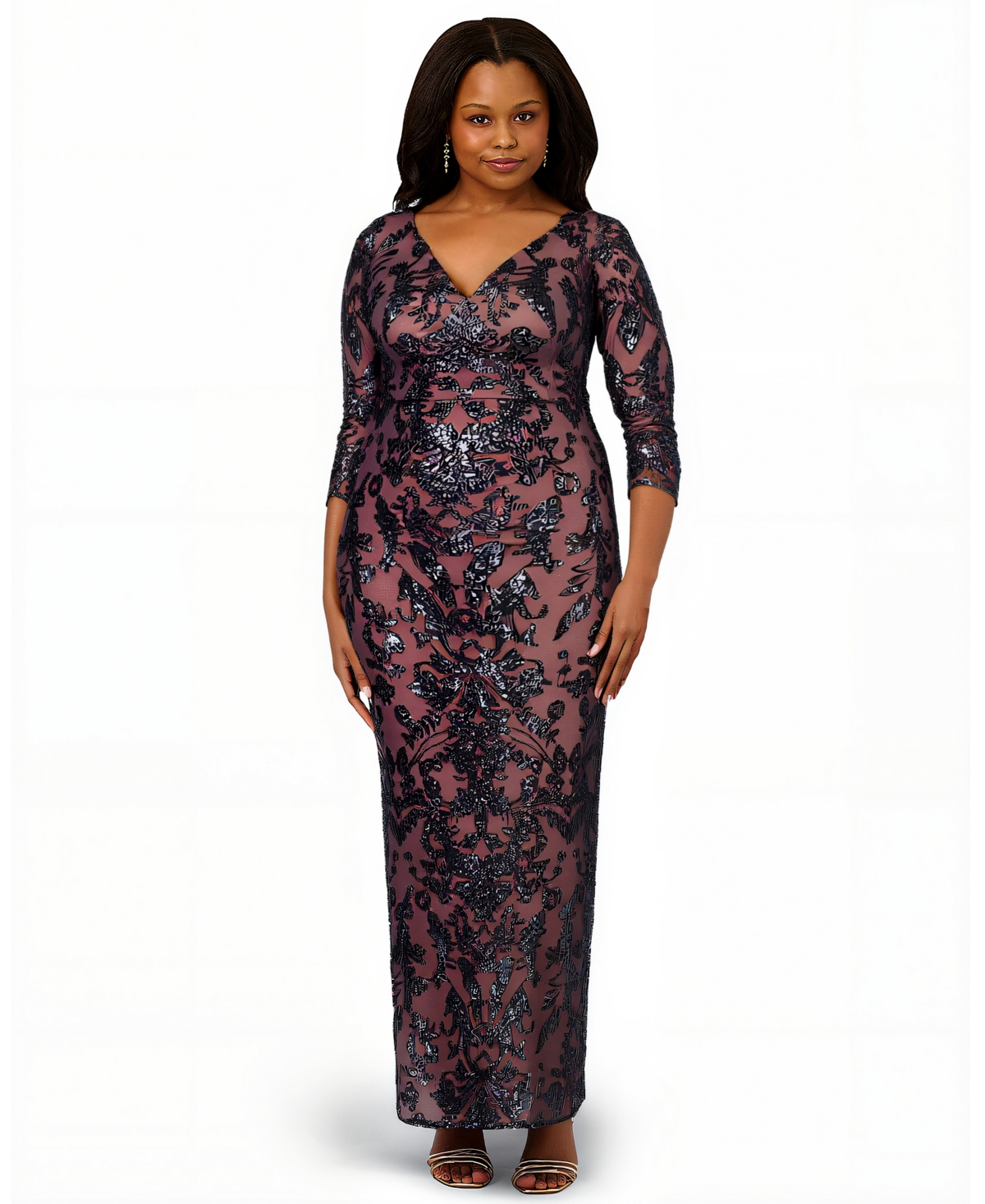 Click here for Adrianna Papell Plus Size Beaded Long Dress - Navy... prices