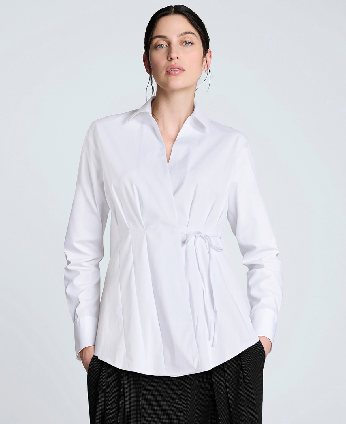 Click here for Kenneth Cole Womens Solid Poplin Wrap Y-Neck Tie-W... prices