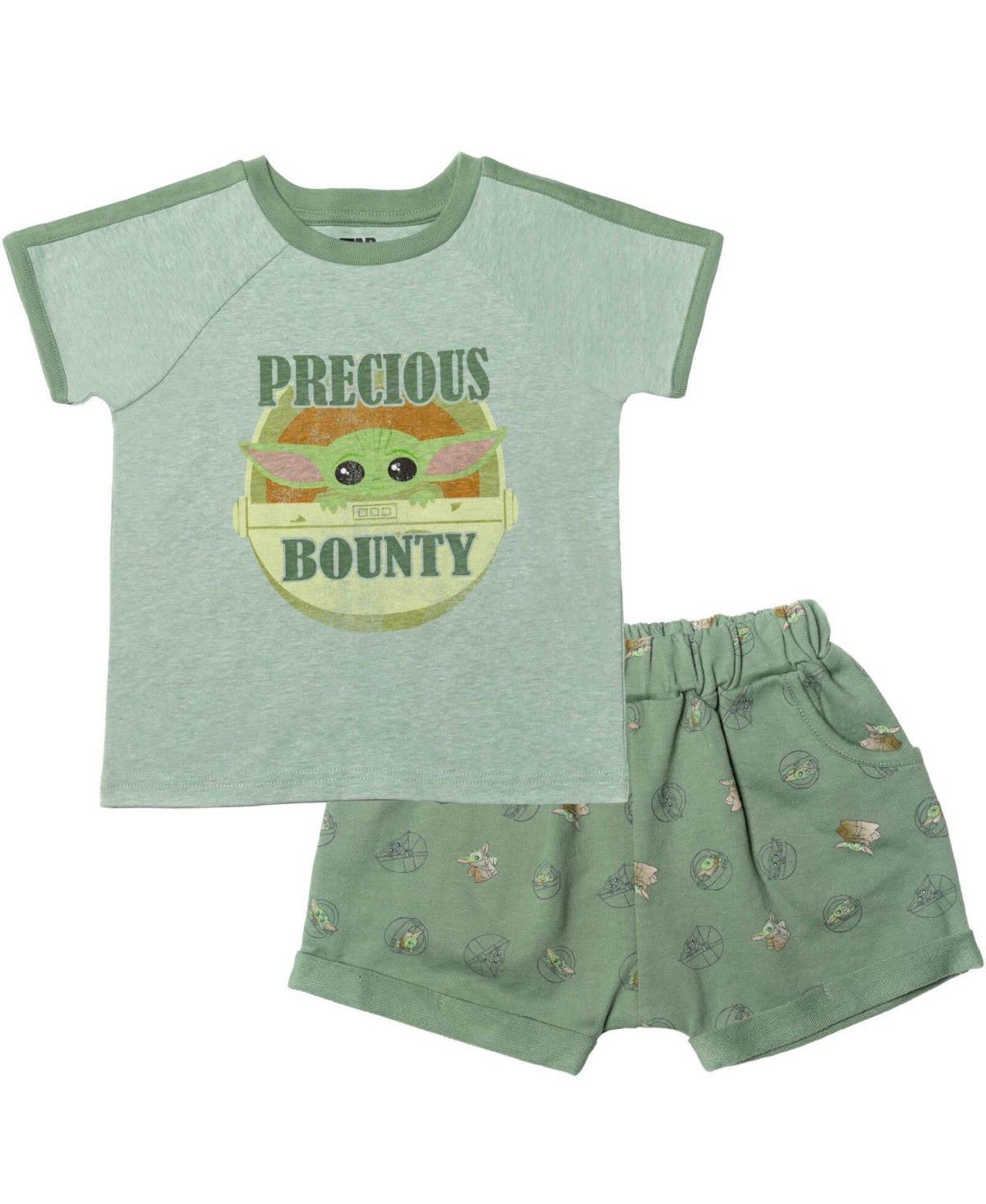 Star Wars Baby Boys The Mandalorian T-Shirt and French Terry Shorts Outfit Set - Grey / green