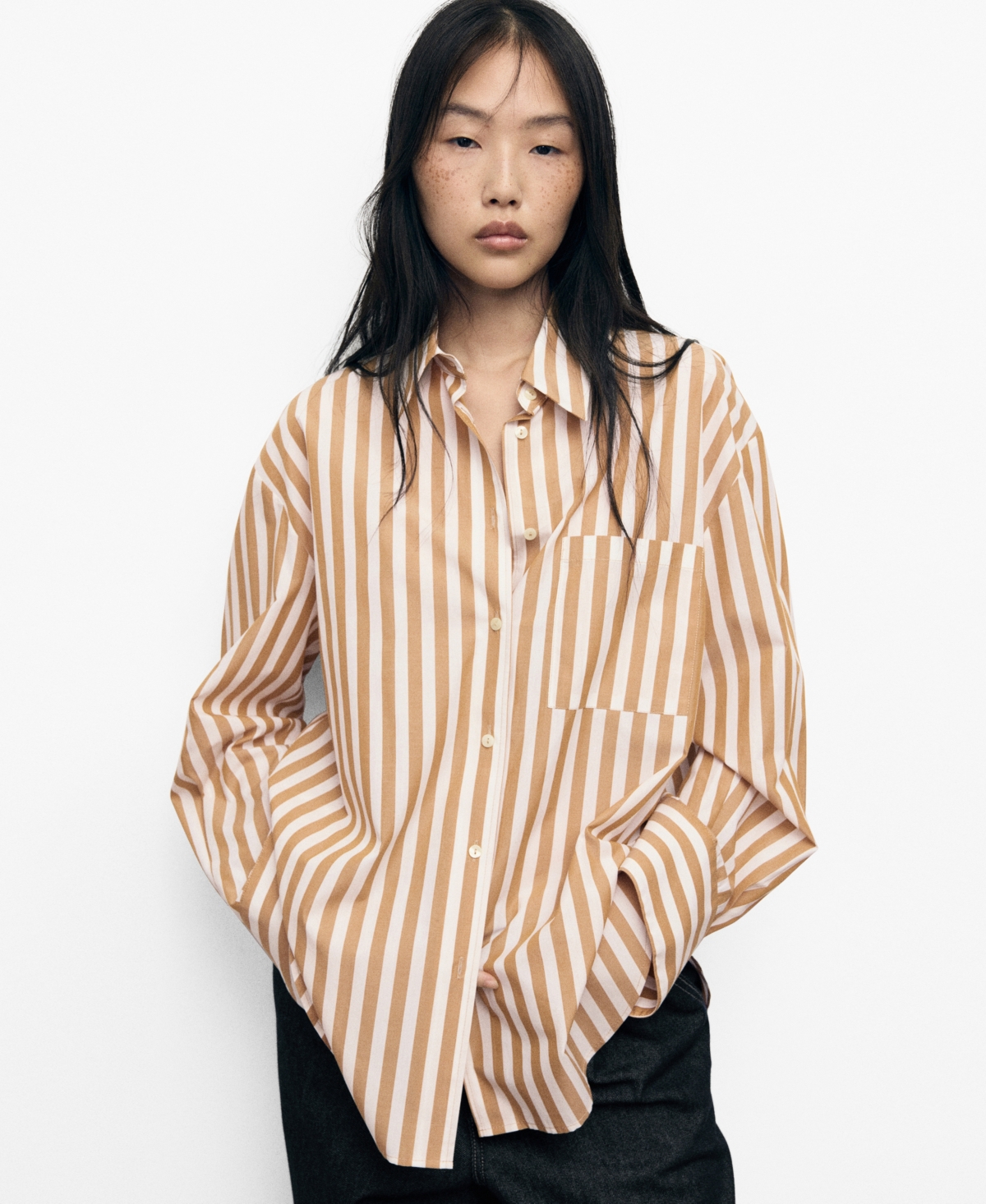 Click here for Mango Womens Oversize Striped Shirt - Off White prices