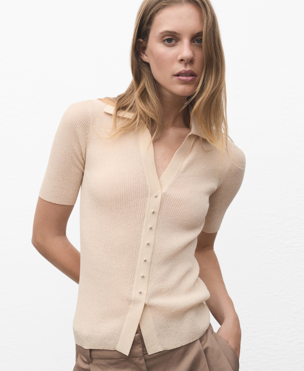 Click here for Mango Womens Ribbed Polo Neck Sweater - Ecru prices