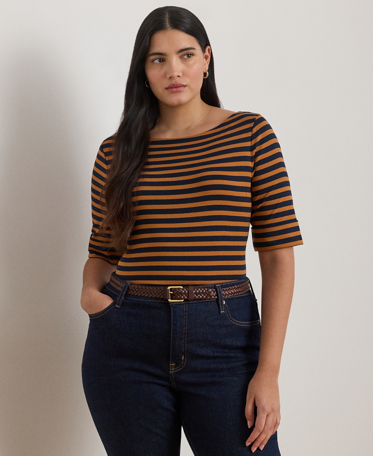 Click here for Lauren Ralph Lauren Plus Size Striped Boat Neck T-... prices