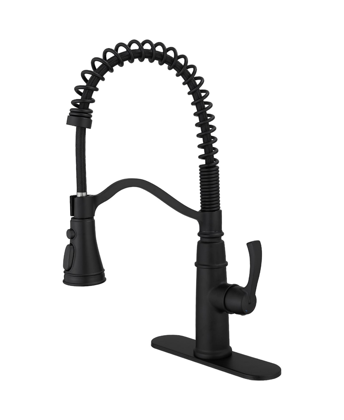 Greenspring Single-Handle Pull-Down Sprayer 3 Spray High Arc Kitchen Faucet With Deck Plate in Matte Black - Matte black