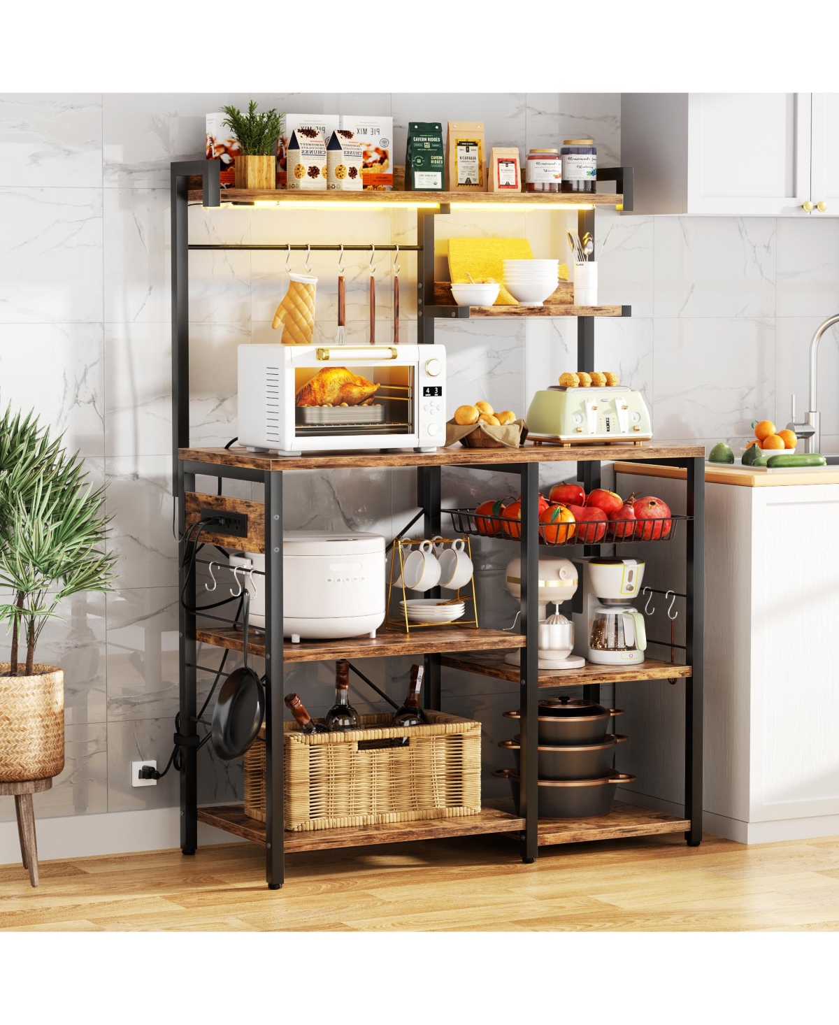 Click here for Kitchen Storage Shelf with Hooks  Coffee Bar Stati... prices