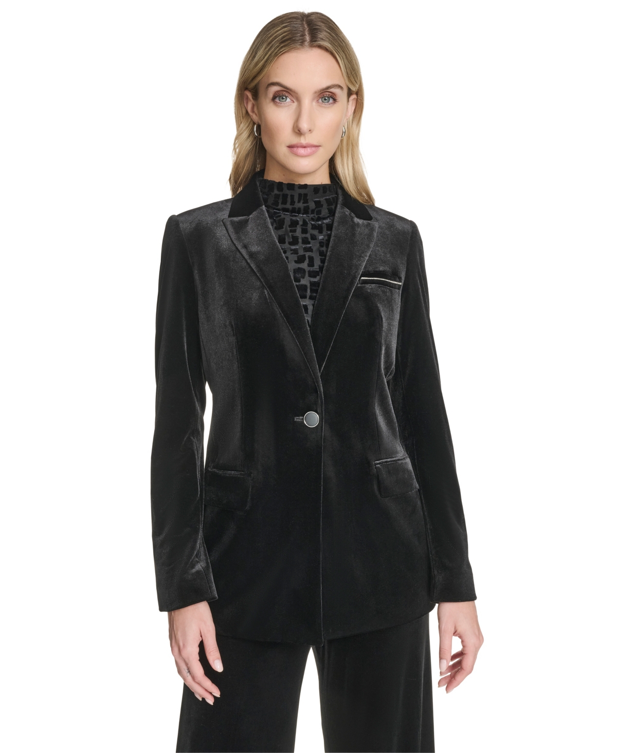 Click here for Calvin Klein Petite One-Button Jacket - Black prices