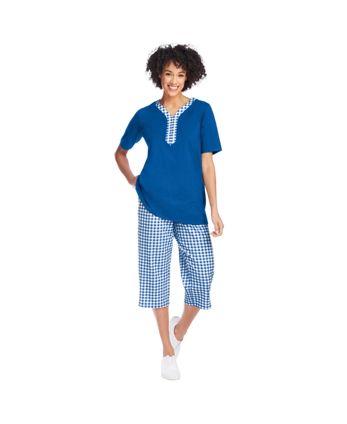 Click here for Woman Within Plus Size 2-Piece Tunic Capri Set - D... prices