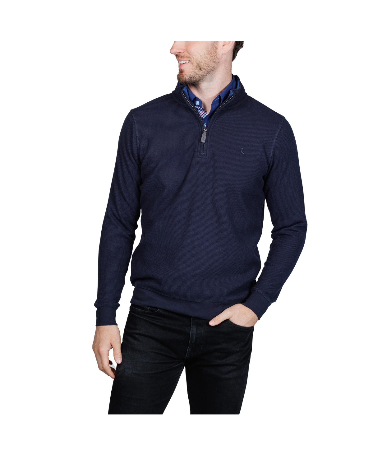 Click here for Tailorbyrd Cozy Knit Quarter Zip - Navy heather prices