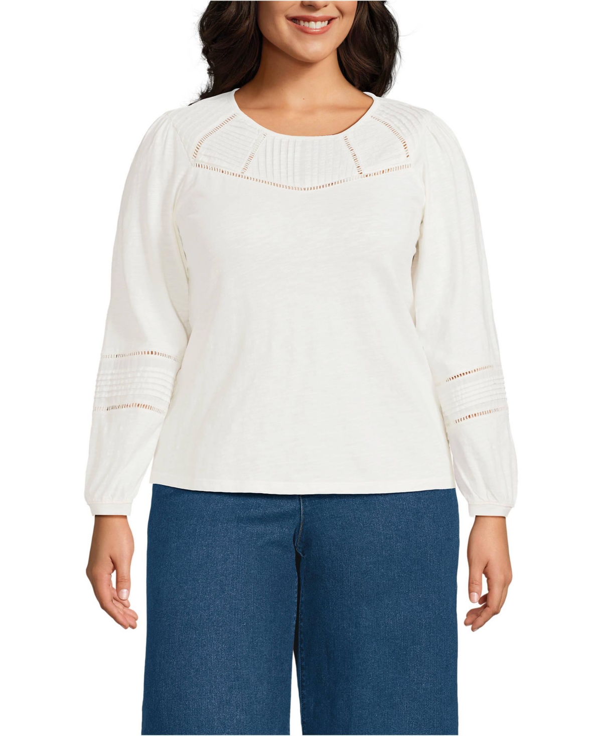 Click here for Lands End Womens Plus Size Long Sleeve Slub Pintuc... prices
