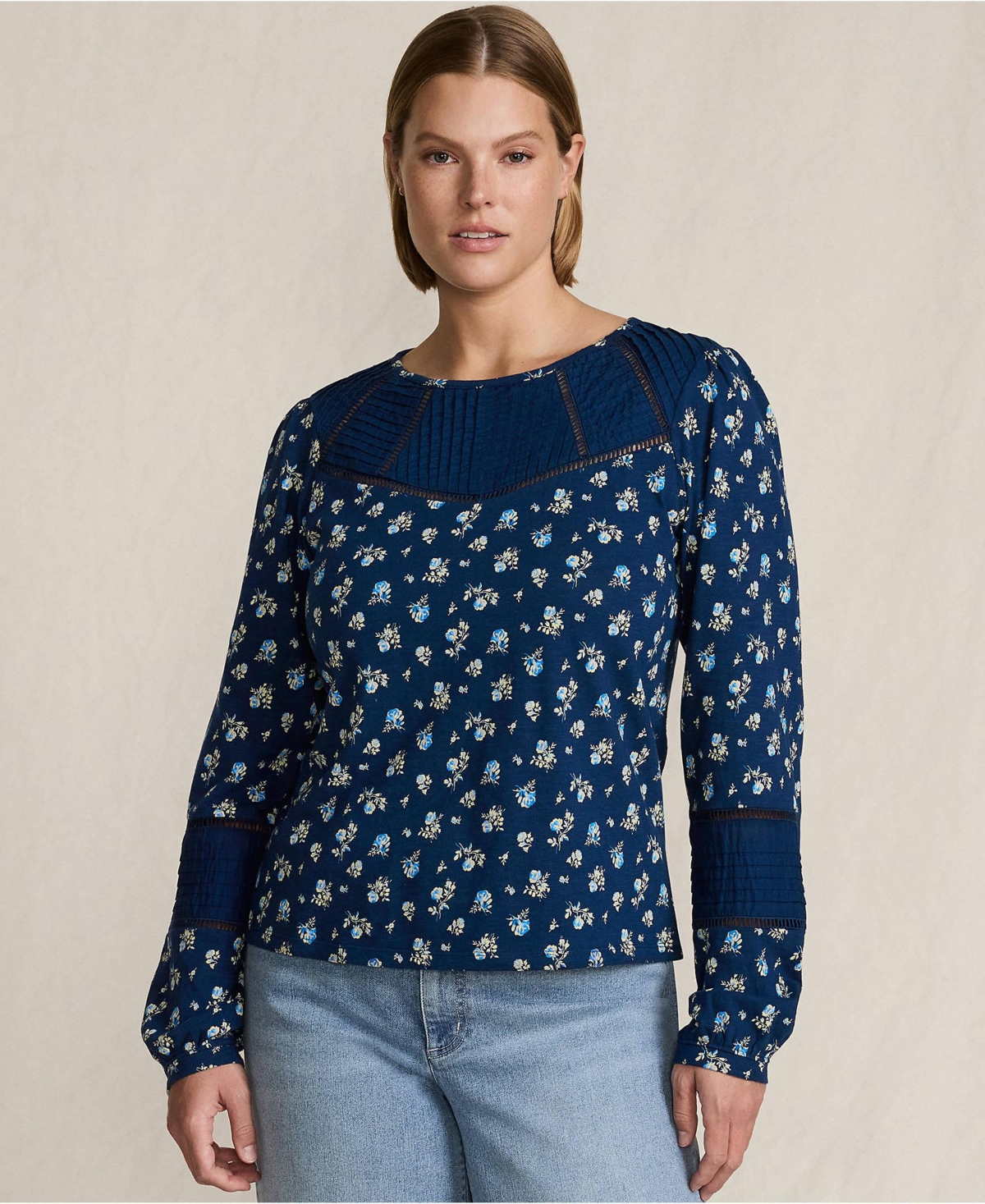 Click here for Lands End Womens Plus Size Long Sleeve Slub Pintuc... prices