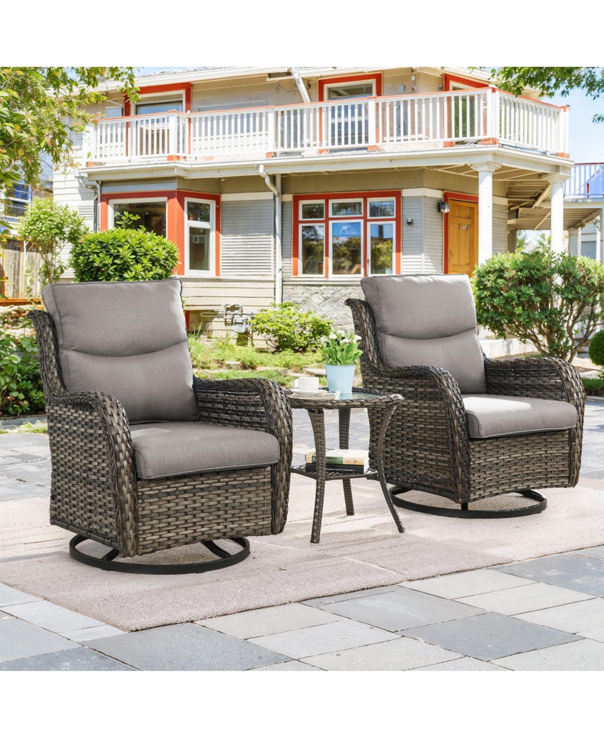 Click here for Gymojoy LunaCurve Wicker 3-Piece Outdoor Swivel Gl... prices