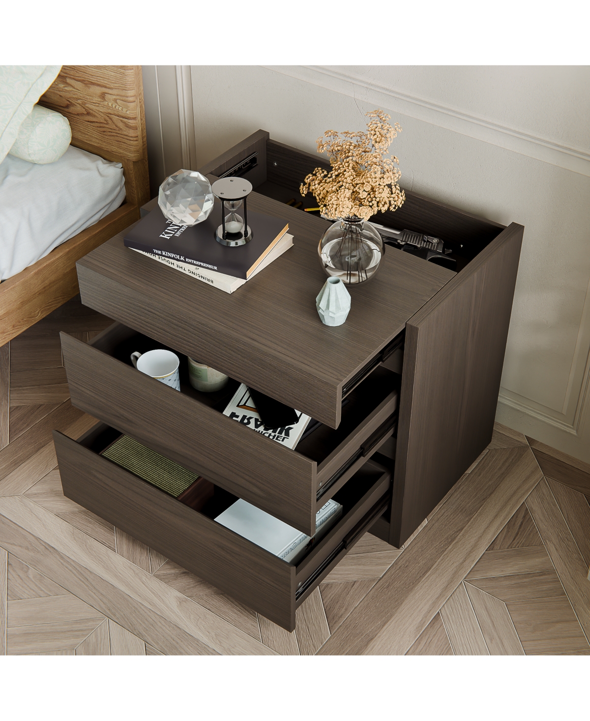 Homsee Rectangle Taller Storage End Table  Side Table with 5-Drawers - Natural