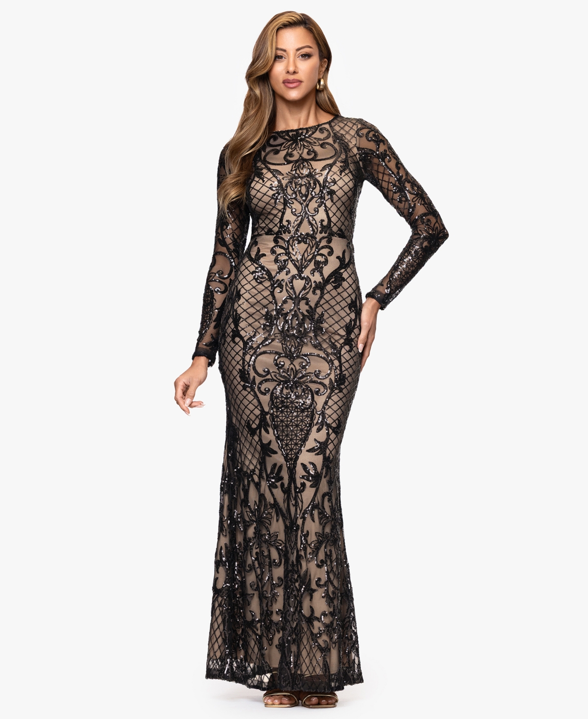 Click here for Betsy & Adam Womens Long Sequined Stretch Gown - B... prices